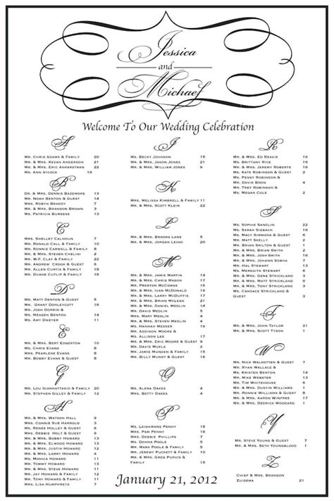 Items Similar To Table Seating Poster Table Assignments Wedding