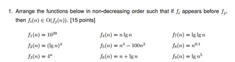Solved Arrange The Functions Below In Non Decreasing Order