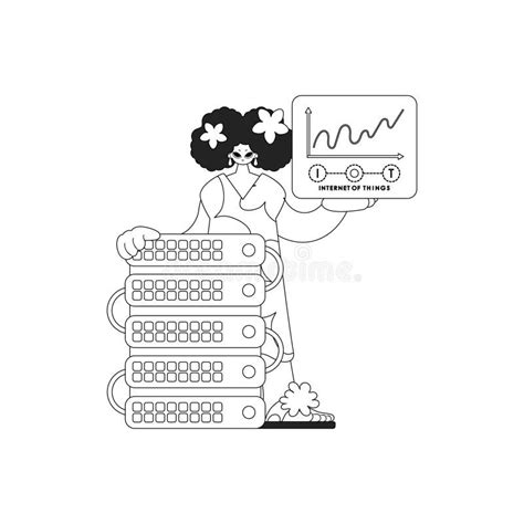 Girl Cloud Server For Iot Vector Linear Style Stock Vector Illustration Of Graphing