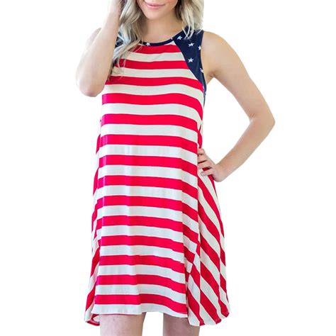 Summer Women Dress Star Stripe Lady Us American Flag Dress Casual Sexy