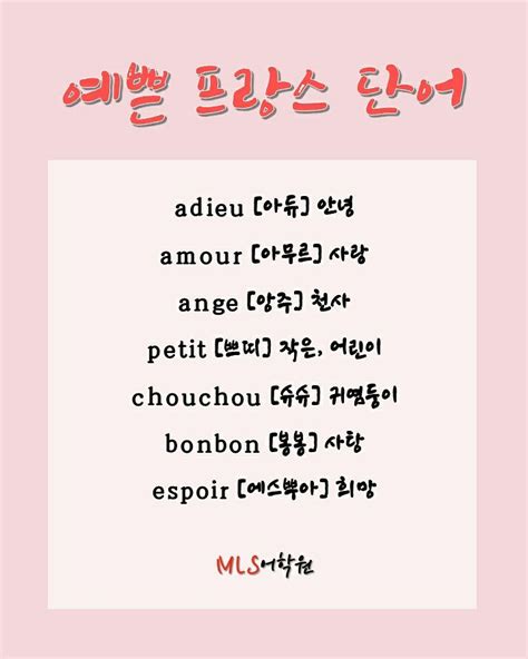 Mls외국어학원 프랑스어는 발음이 고급지기도 하고 귀엽기도하죠👶 프랑스어의 매력에 한 번빠지면 헤어나올 수가 없다고👍 오늘 발음이 예쁜 프랑스어 단어들을 모아