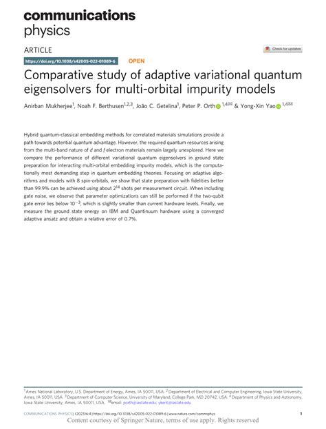 Pdf Comparative Study Of Adaptive Variational Quantum Eigensolvers For Multi Orbital Impurity