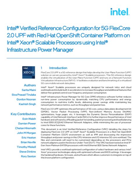 intel® verified reference configuration for 5g flexcore 2 0 upf with
