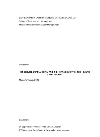 Theoretical Framework Of The Research Iot Service Supply Chain And Risk Management In The Hea