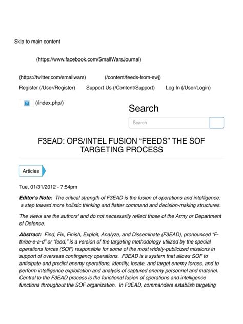 F3ead Ops Intel Fusion Feeds The Sof Targeting Process Small Wars