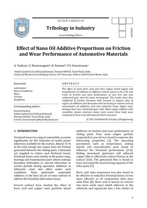 pdf effect of nano oil additive proportions on friction and wear