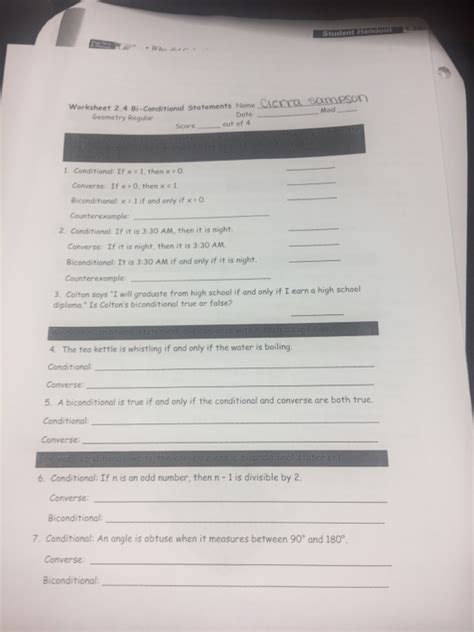solved worksheet 2 4 bi conditional statements nome date