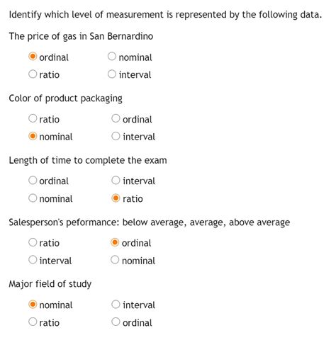 Identify Which Level Of Measurement Is Represented By The Following Data The Price Of Gas In San