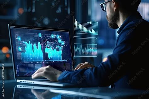 Data Visualization Of A Man Working On A Laptop With Interactive Visualization Framework With