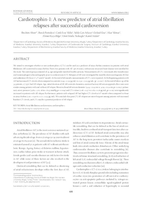 Pdf Cardiotrophin 1 A New Predictor Of Atrial Fibrillation Relapses After Successful