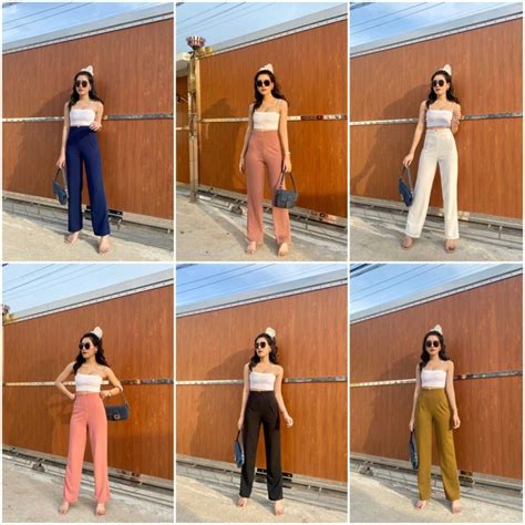 Freesize กางเกงทำงาน ผ้าวูลเวฟ ทรงขากระบอกเอววี M2744 Th