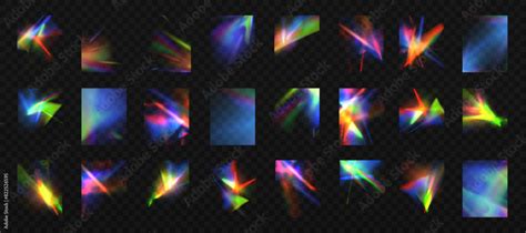 Rainbow Light Rays Lens Flare Reflection Effect From Crystal Glass Or Gem Vector Realistic