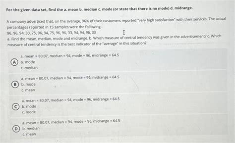 solved for the given data set find the a mean b median c