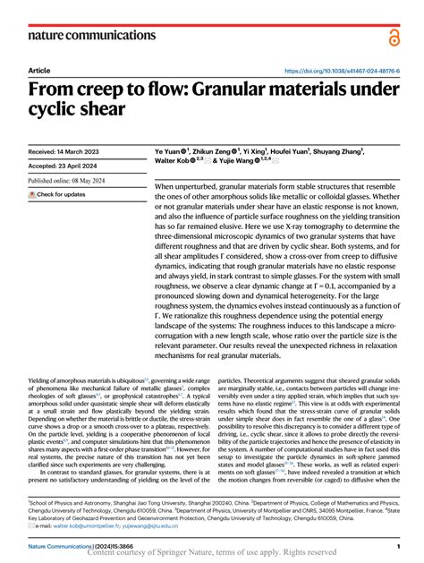 Pdf From Creep To Flow Granular Materials Under Cyclic Shear