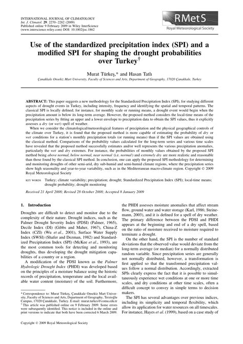 Pdf Use Of The Standardized Precipitation Index Spi And Modified