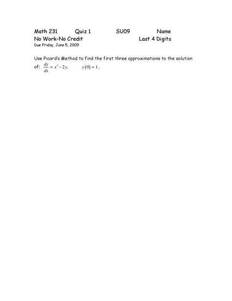 Quiz 1 Question Fall 2009 Differential Equations I Math 231 Quizzes Differential Equations