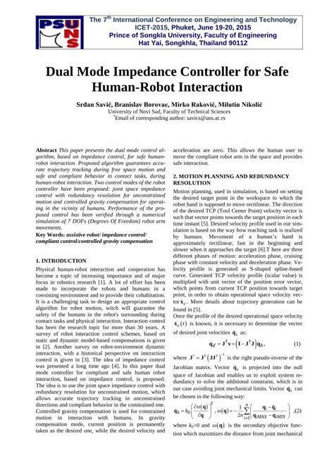 pdf dual mode impedance controller for safe human robot interaction