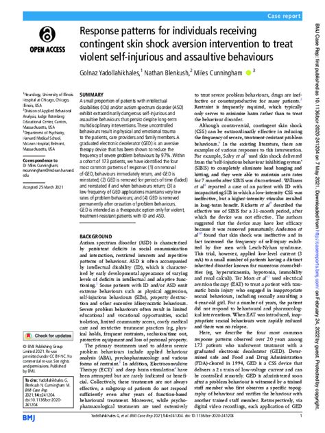 Pdf Response Patterns For Individuals Receiving Contingent Skin Shock Aversion Intervention To