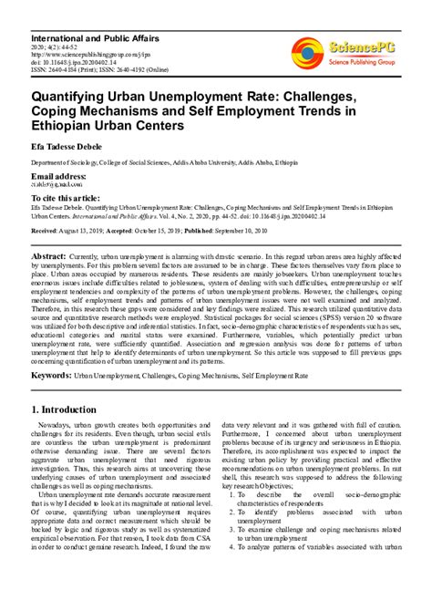 Pdf Quantifying Urban Unemployment Rate Challenges Coping