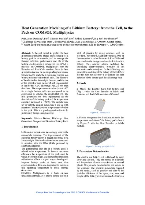 Pdf Heat Generation Modeling Of A Lithium Battery From The Cell To The Pack On Comsol