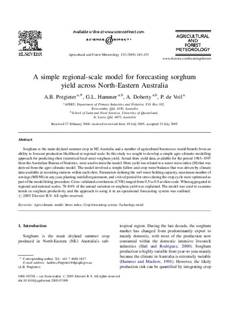 Pdf A Simple Regional Scale Model For Forecasting Sorghum Yield