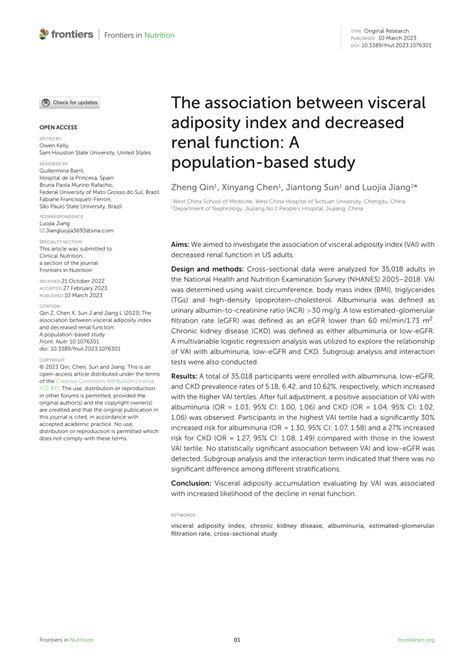 Pdf The Association Between Visceral Adiposity Index And Decreased