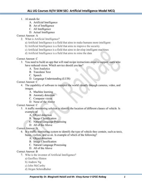 Ai Sample Mcq Pdf