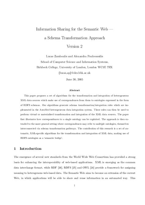 Pdf Information Sharing For The Semantic Web A Schema Transformation