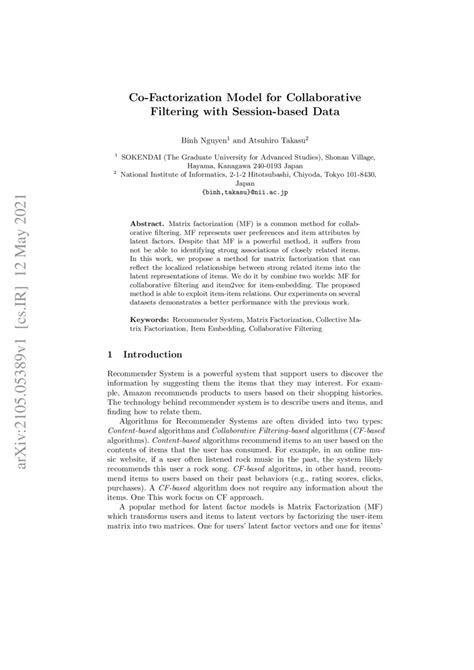 Co Factorization Model For Collaborative Filtering With Session Based