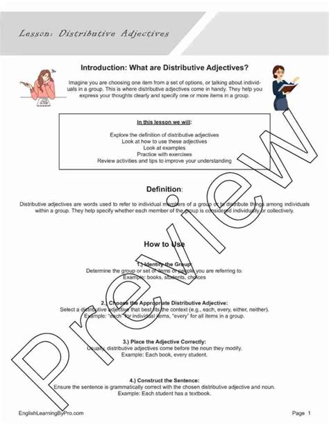 Distributive Adjectives Lesson Editable Fillable Printable Pdf Englishlearningbypro