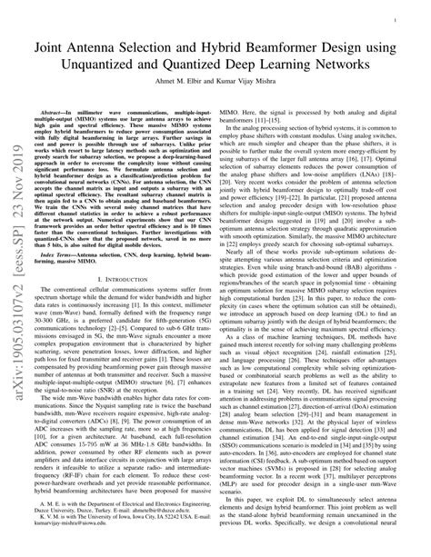 pdf joint antenna selection and hybrid beamformer design using