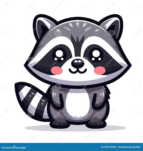 Cute Chibi Raccoon Illustration In Flat Style On White Background Stock