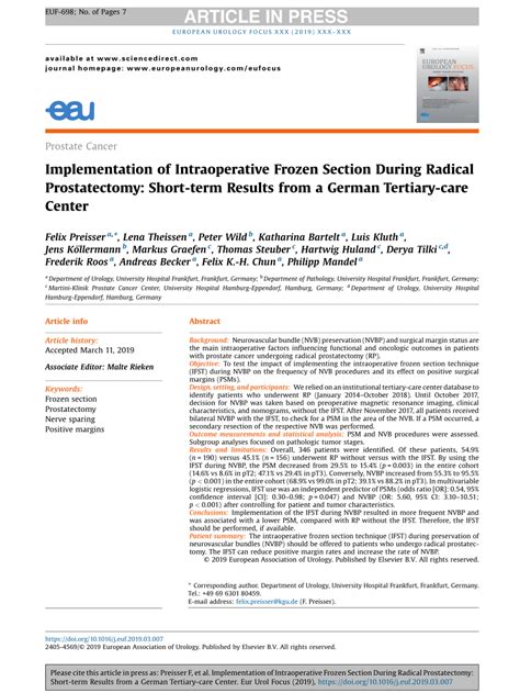Pdf Implementation Of Intraoperative Frozen Section During Radical Prostatectomy Short Term