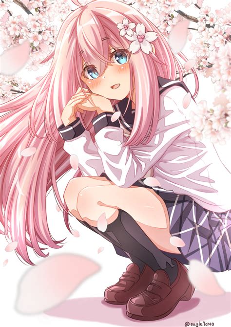 Safebooru 1girl Absurdres Blue Eyes Blush Cherry Blossoms Highres