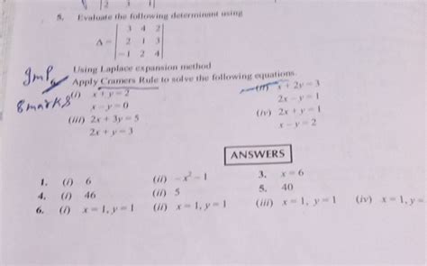 Evaluate The Following Determinant Using Laplace Expansion Method
