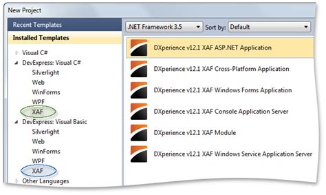 Visual Studio Templates Provided By EXpressApp Framework XAF
