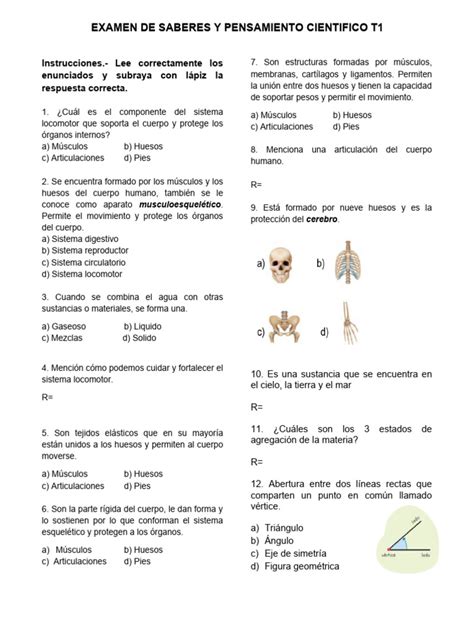 Examen De Saberes Y Pensamiento Cientifico Pdf