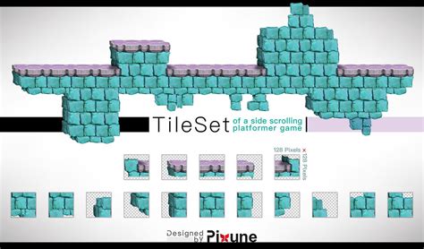 Side Scrolling Platformer Game Tilesets Stone Style Pixel Art