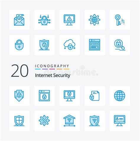 20 Internet Security Blue Color Icon Pack Like Security Internet Data Globe Security Stock