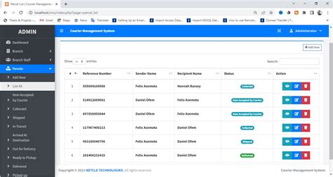 courier management system in php mysql