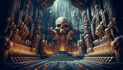An Epic Throne Room Made Of Skulls And Bones With An Intricate Design