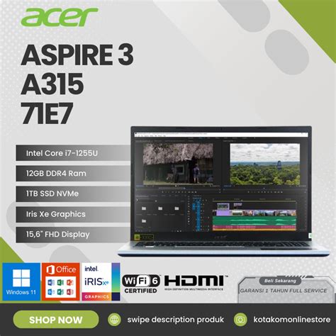 Jual Laptop Gaming Desain Acer Aspire Slim Intel I Gen Gb Ddr Gb Nvme Ssd Intel Iris