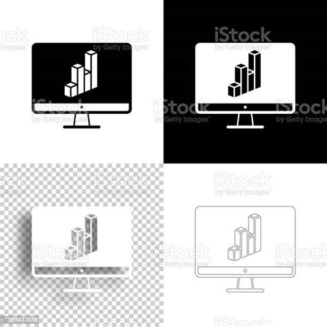3d 차트가 있는 데스크톱 컴퓨터입니다 디자인 아이콘입니다 빈 흰색 및 검은색 배경 선 아이콘 3차원 형태에 대한 스톡 벡터