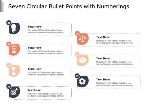 Seven Circular Bullet Points With Numberings PowerPoint Shapes PowerPoint Slide Deck