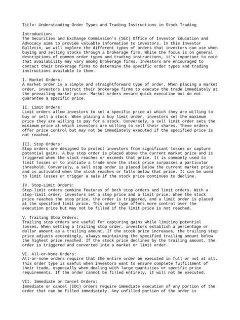 understanding order types and trading instructions in stock trading
