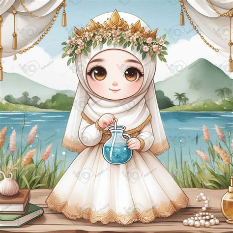 بک گراند کودکانه دختر ناز با حجاب کنار دریاچه با لباس سفید کد 41023 ویژه عکس گراف عکس گراف