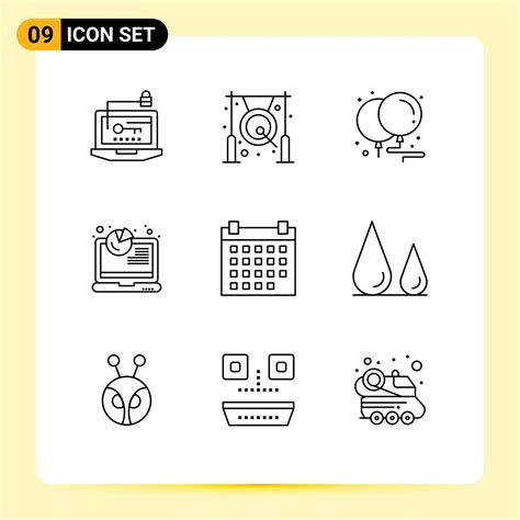 Pictogram Set Of 9 Simple Outlines Of Analytics Report Gong Analysis Celebration Editable Vector