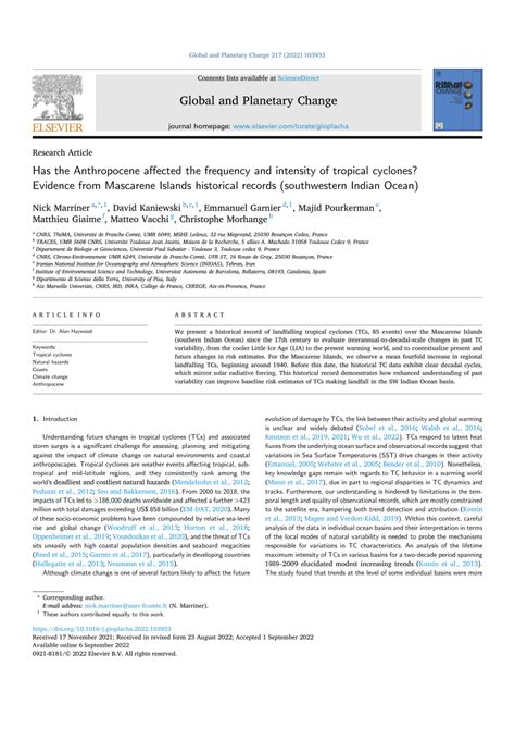 Pdf Has The Anthropocene Affected The Frequency And Intensity Of Tropical Cyclones Evidence