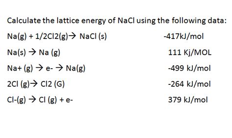 Solved Calculate The Lattice Energy Of Naci Using The Fol