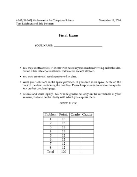 Mit6 042jf10 Final 2004 604218 Mathematics For Computer Science